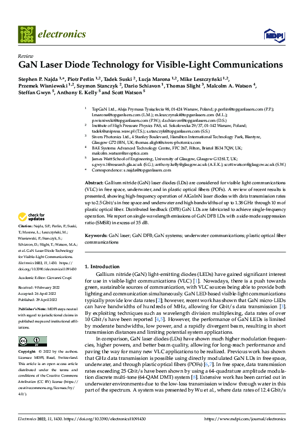 (PDF) GaN Laser Diode Technology for Visible-Light Communications