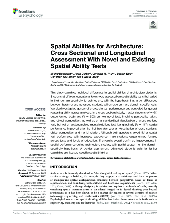 (PDF) Spatial Abilities for Architecture: Cross Sectional and Longitudinal Assessment With Novel ...