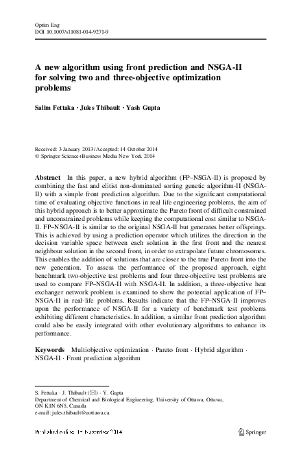 Pdf A New Algorithm Using Front Prediction And Nsga Ii For Solving Two And Three Objective