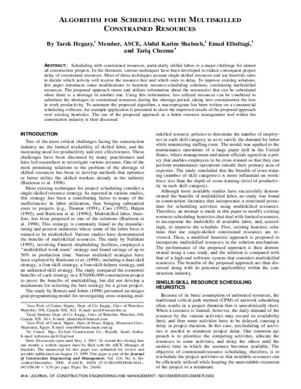 Pdf Algorithm For Scheduling With Multiskilled Constrained Resources 3961