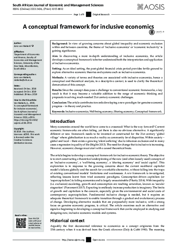 (PDF) A conceptual framework for inclusive economics