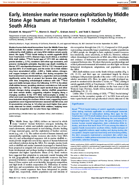 (PDF) Early, intensive marine resource exploitation by Middle Stone Age ...