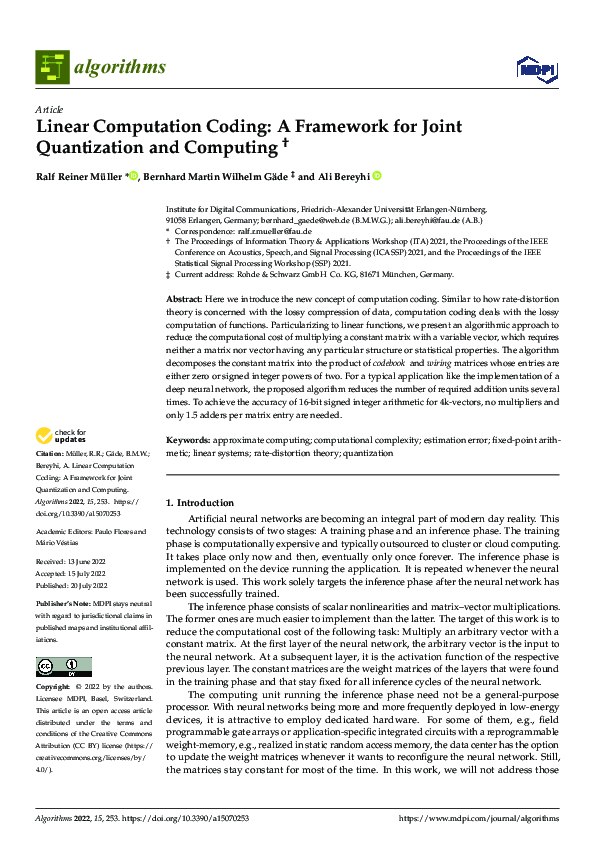 Pdf Linear Computation Coding A Framework For Joint Quantization And Computing 6537