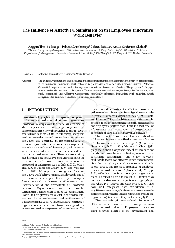 (PDF) The Influence of Affective Commitment on the Employees Innovative Work Behavior