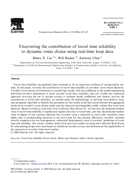 (PDF) Uncovering the contribution of travel time reliability to dynamic ...