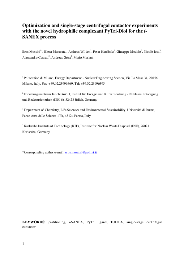 (PDF) Optimization and Single-Stage Centrifugal Contactor Experiments ...