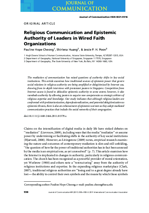 (PDF) Religious Communication and Epistemic Authority of Leaders in ...