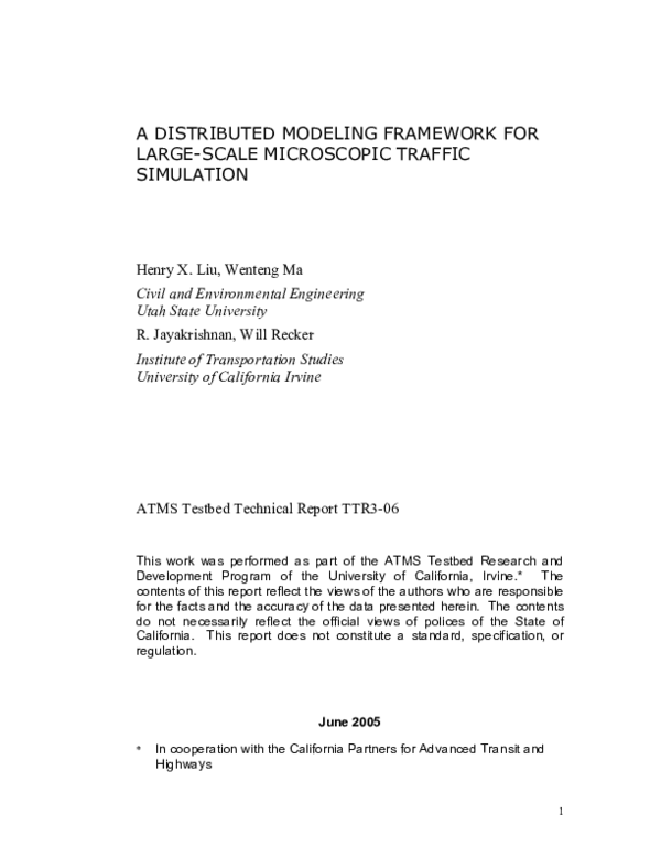 Pdf A Distributed Modelling Framework For Large Scale Microscopic Traffic Simulation