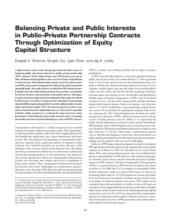 (PDF) Balancing Private and Public Interests in Public–Private Partnership Contracts through ...