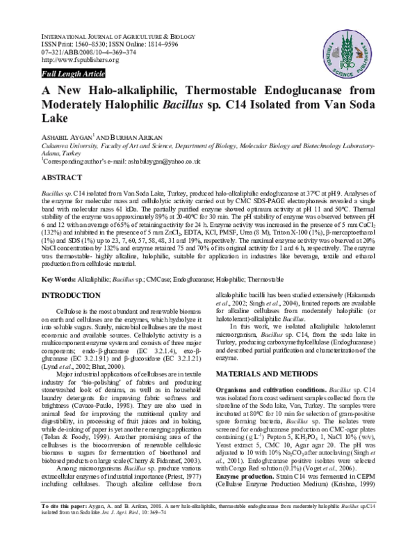 (PDF) A New Halo-alkaliphilic, Thermostable Endoglucanase from ...