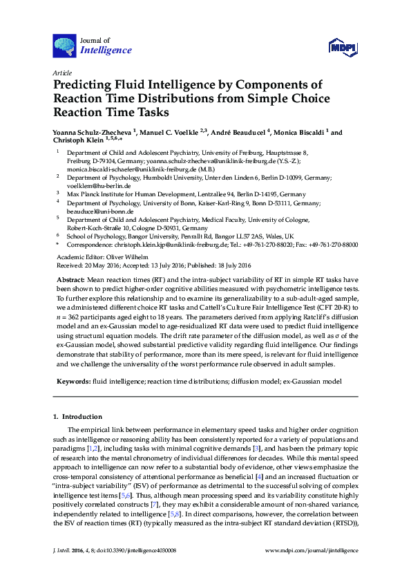 (PDF) Predicting Fluid Intelligence by Components of Reaction Time ...