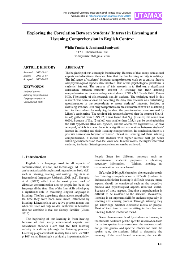 (PDF) Exploring the Correlation Between Students’ Interest in Listening and Listening ...