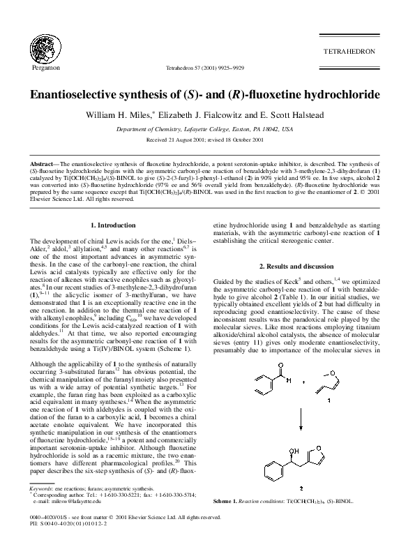 (PDF) Enantioselective synthesis of (S)- and (R)-fluoxetine hydrochloride