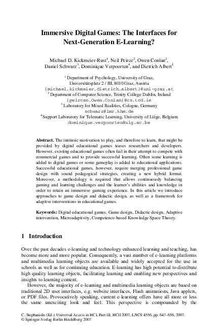 (PDF) Immersive Digital Games: The Interfaces for Next-Generation E-Learning?