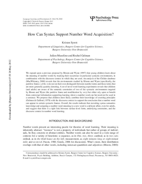 (PDF) How Can Syntax Support Number Word Acquisition?