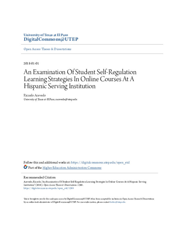 (PDF) An Examination Of Student Self-Regulation Learning Strategies In Online Courses At A ...