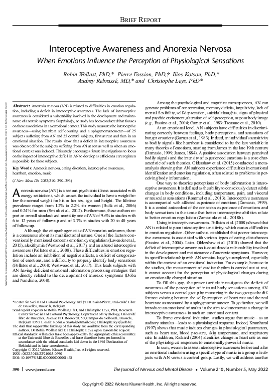 (PDF) Interoceptive Awareness and Anorexia Nervosa When Emotions Influence the Perception of ...