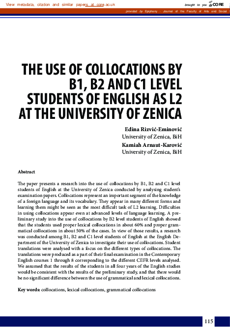 (PDF) The Use of Collocations by B1, B2 and C1 Level Students of English as L2 at the University ...