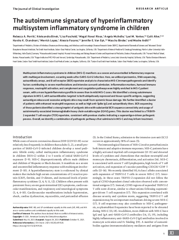 (PDF) The autoimmune signature of hyperinflammatory multisystem ...