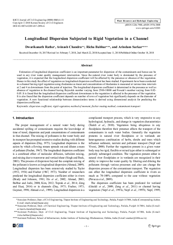 (PDF) Longitudinal Dispersion Subjected to Rigid Vegetation in a Channel