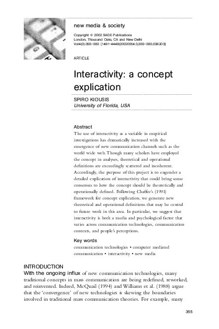 (PDF) Interactivity: a concept explication