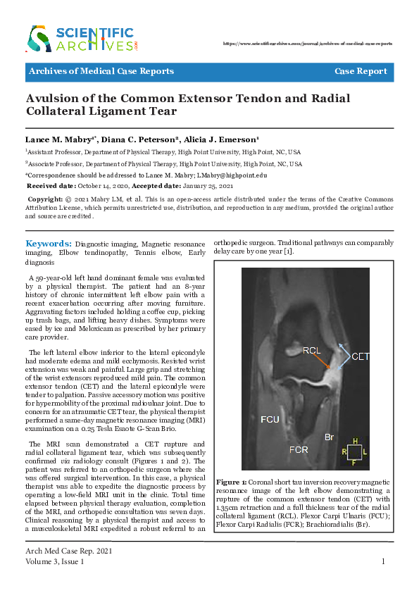 (PDF) Avulsion of the Common Extensor Tendon and Radial Collateral ...