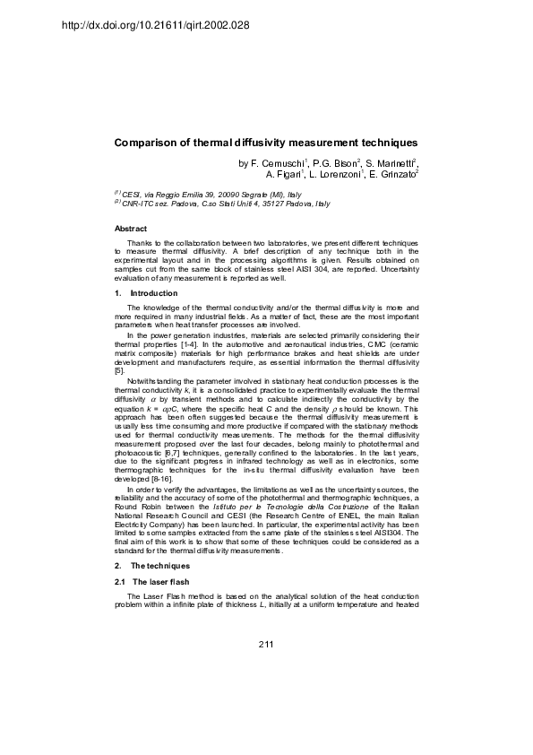 (PDF) Comparison of thermal diffusivity measurement techniques