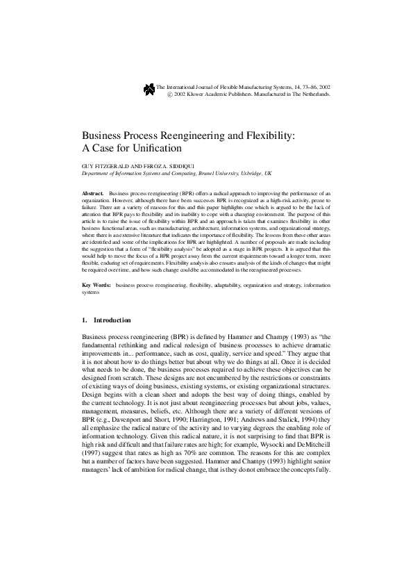 (PDF) Business Process Reengineering and Flexibility: A Case for ...