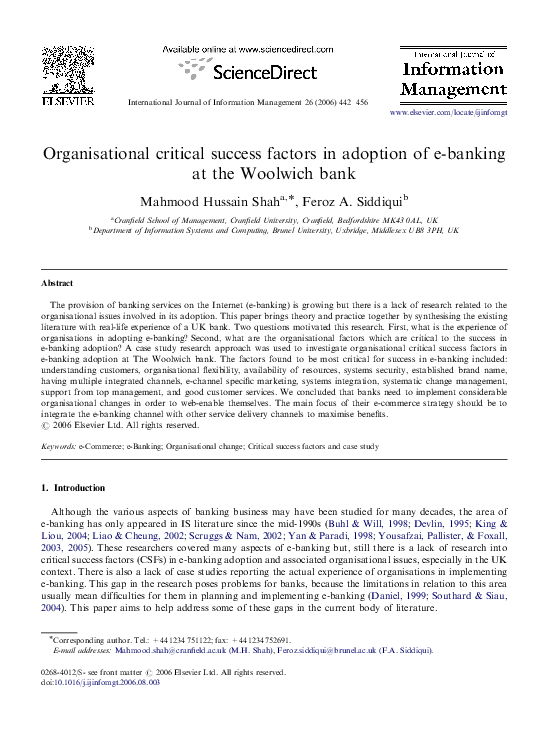 (PDF) Organisational critical success factors in adoption of e-banking ...