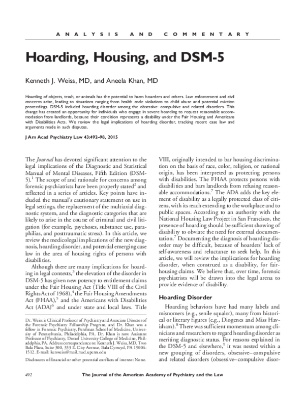 (PDF) Hoarding, Housing, and DSM-5