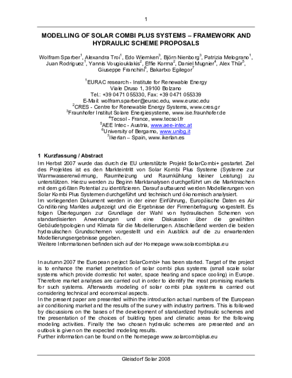 (PDF) Modelling of Solar Combi Plus Systems framework and Hydraulic ...