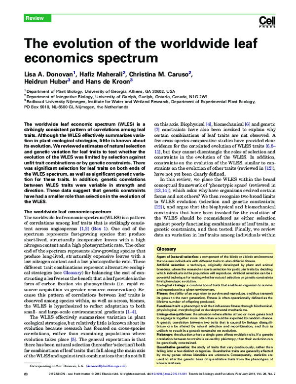 (PDF) The evolution of the worldwide leaf economics spectrum