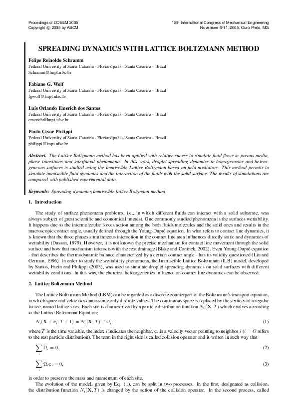 (PDF) Spreading dynamics with lattice boltzmann method