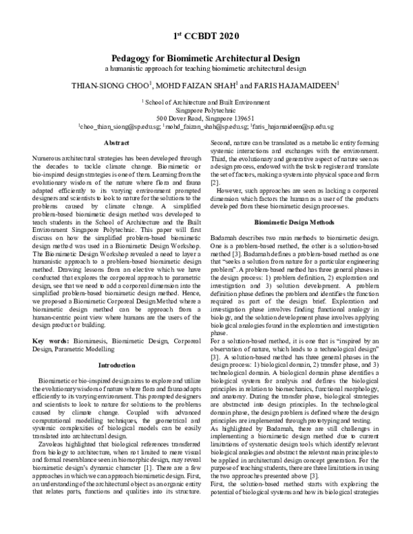 (PDF) Pedagogy for Biomimetic Architectural Design: A Humanistic approach for teaching ...