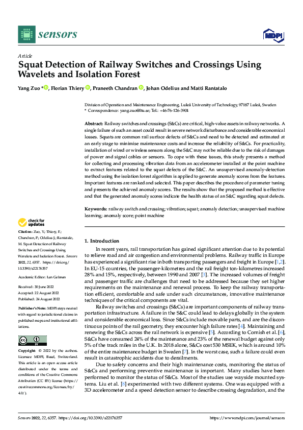 Pdf Squat Detection Of Railway Switches And Crossings Using Wavelets