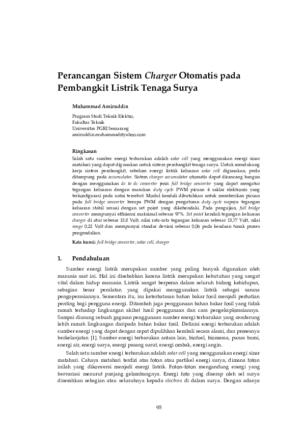 (PDF) Perancangan Sistem Charger Otomatis pada Pembangkit Listrik ... (PDF) Perancangan Sistem Charger Otomatis pada Pembangkit Listrik ...