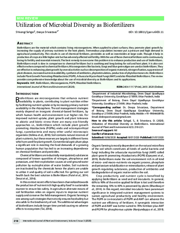 (PDF) Utilization of Microbial Diversity as Biofertilizers