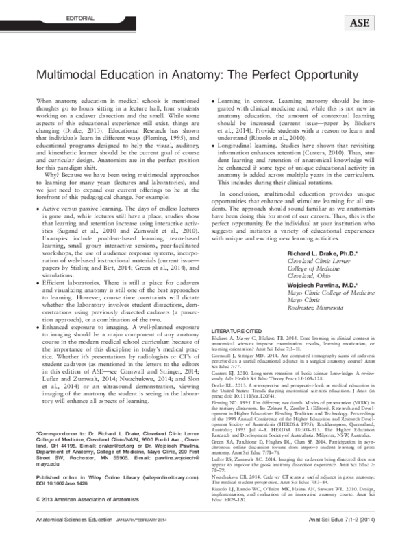(PDF) Multimodal education in anatomy: The perfect opportunity
