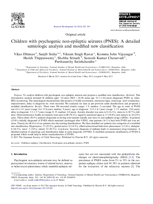 (PDF) Children with psychogenic non-epileptic seizures (PNES): A ...