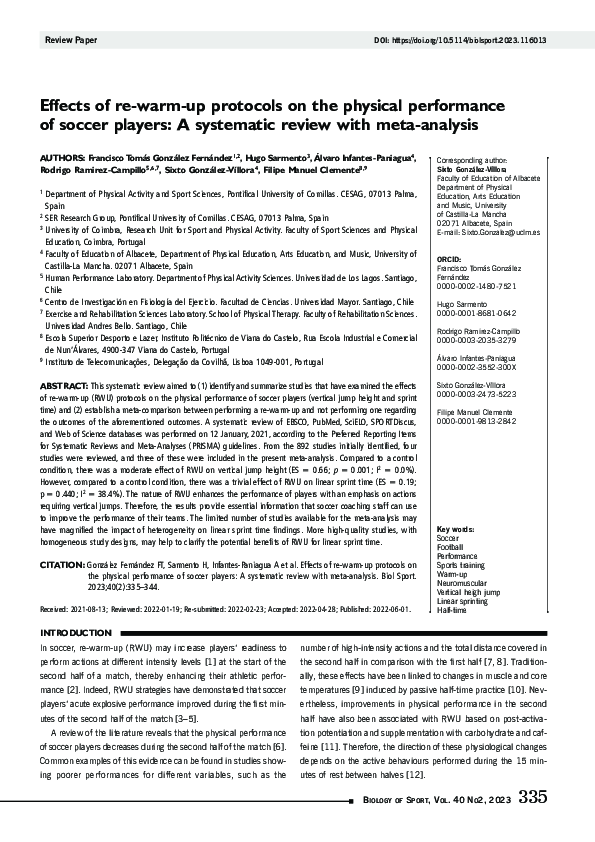 Pdf Effects Of Re Warm Up Protocols On The Physical Performance Of