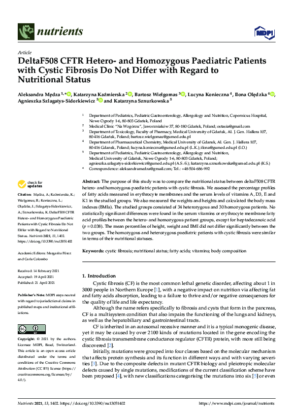 (PDF) DeltaF508 CFTR Hetero- and Homozygous Paediatric Patients with Cystic Fibrosis Do Not ...
