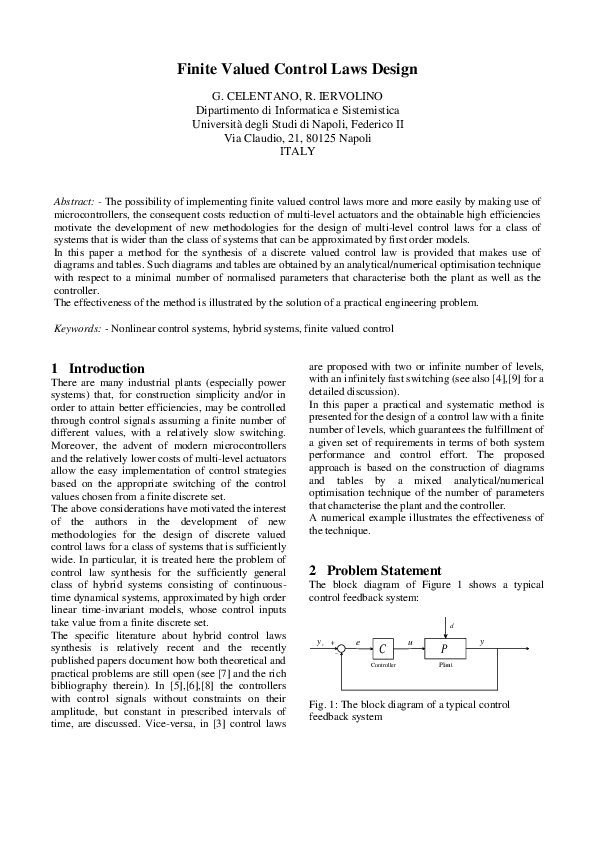 (PDF) Finite Valued Control Laws Design