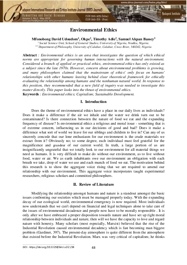 (PDF) Environmental Ethics