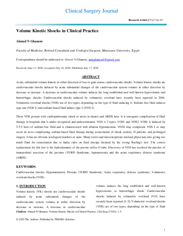 (PDF) Volume Kinetic Shocks in Clinical Practice