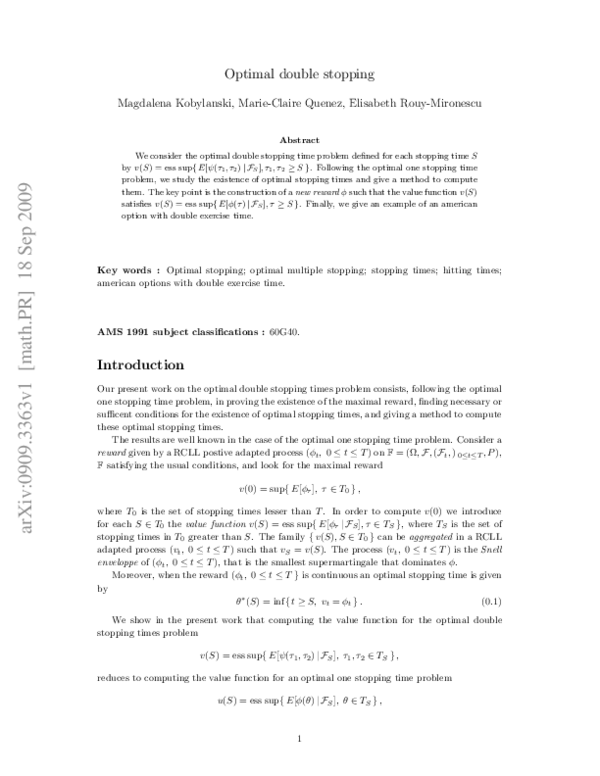 (PDF) Optimal double stopping time