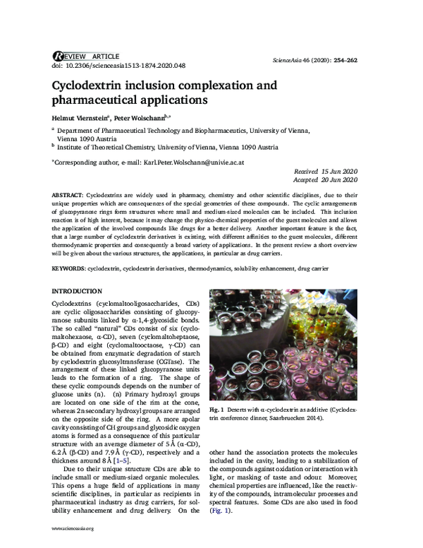 (PDF) Cyclodextrin inclusion complexation and pharmaceutical applications