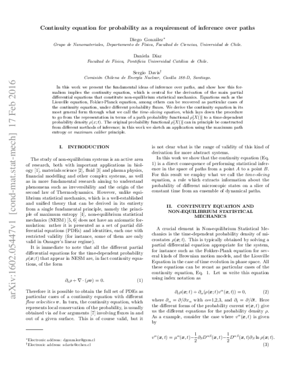 (PDF) Continuity equation for probability as a requirement of inference over paths