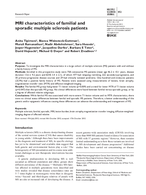 (PDF) MRI characteristics of familial and sporadic multiple sclerosis patients