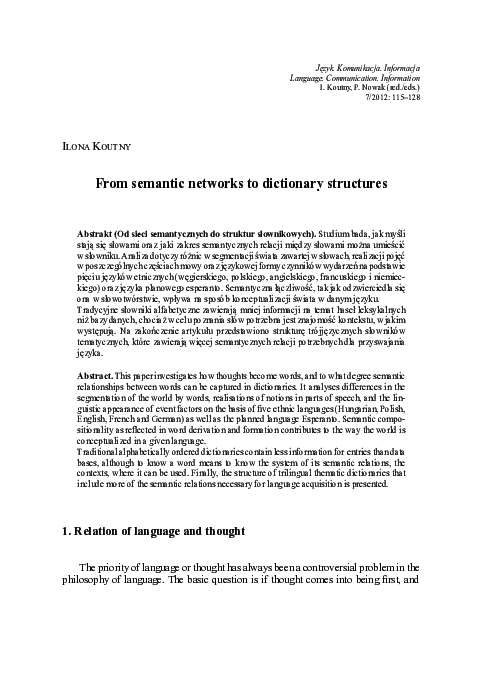 (PDF) From semantic networks to dictionary structures