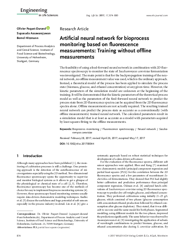 (PDF) Artificial neural network for bioprocess monitoring based on fluorescence measurements ...